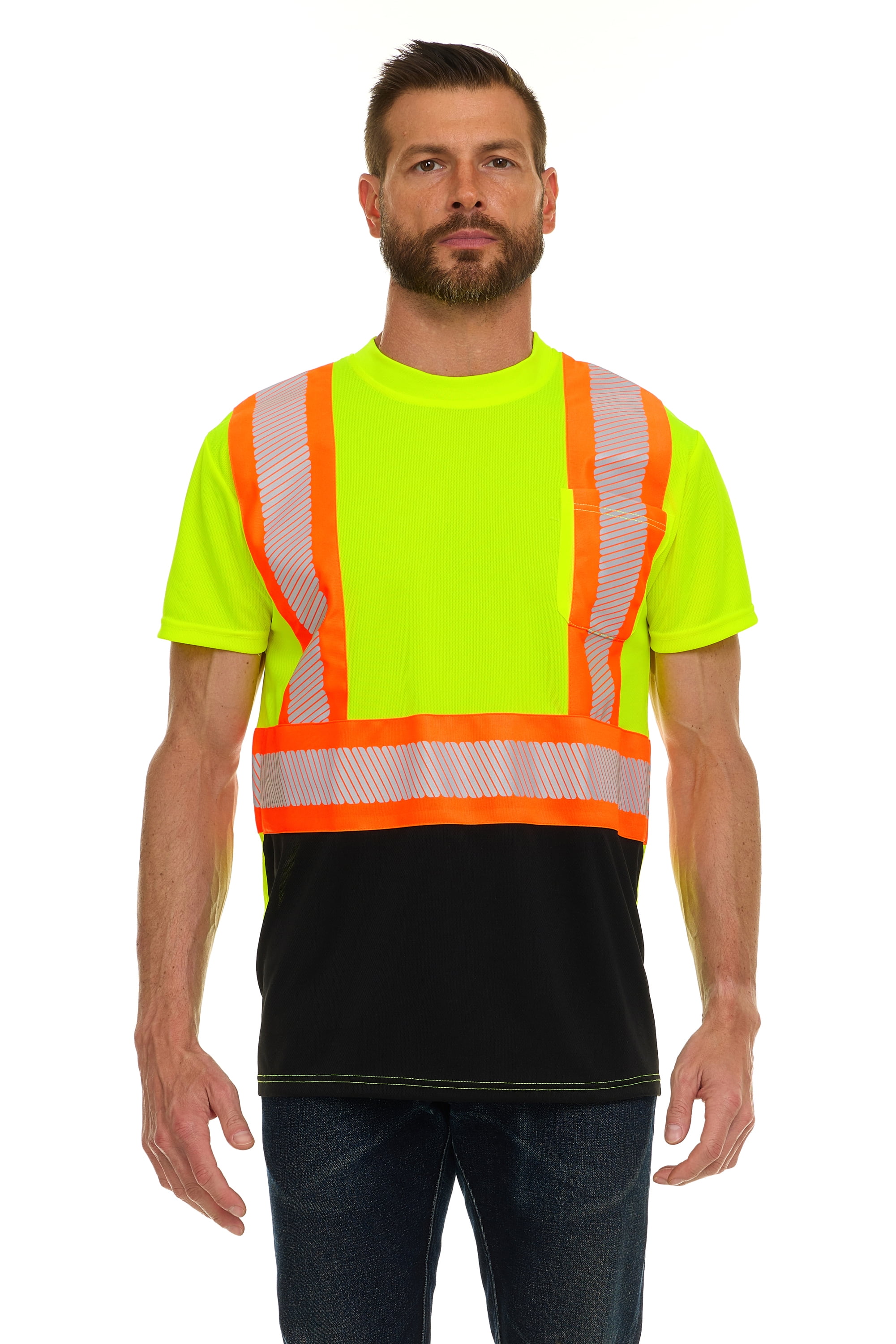 Hi Vis T-Shirt - Safety Shirt, ASNI Class 3 Segmented Reflective Safety ...