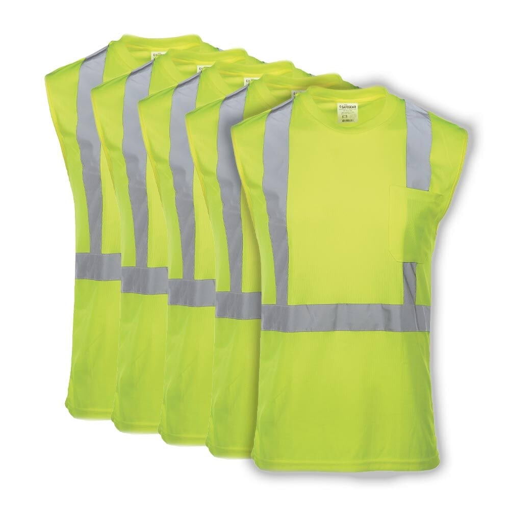 Free Shipping! Hi Vis T Shirt, Sleeveless, ANSI Class 2, Lime, XL, 5-Pk ...
