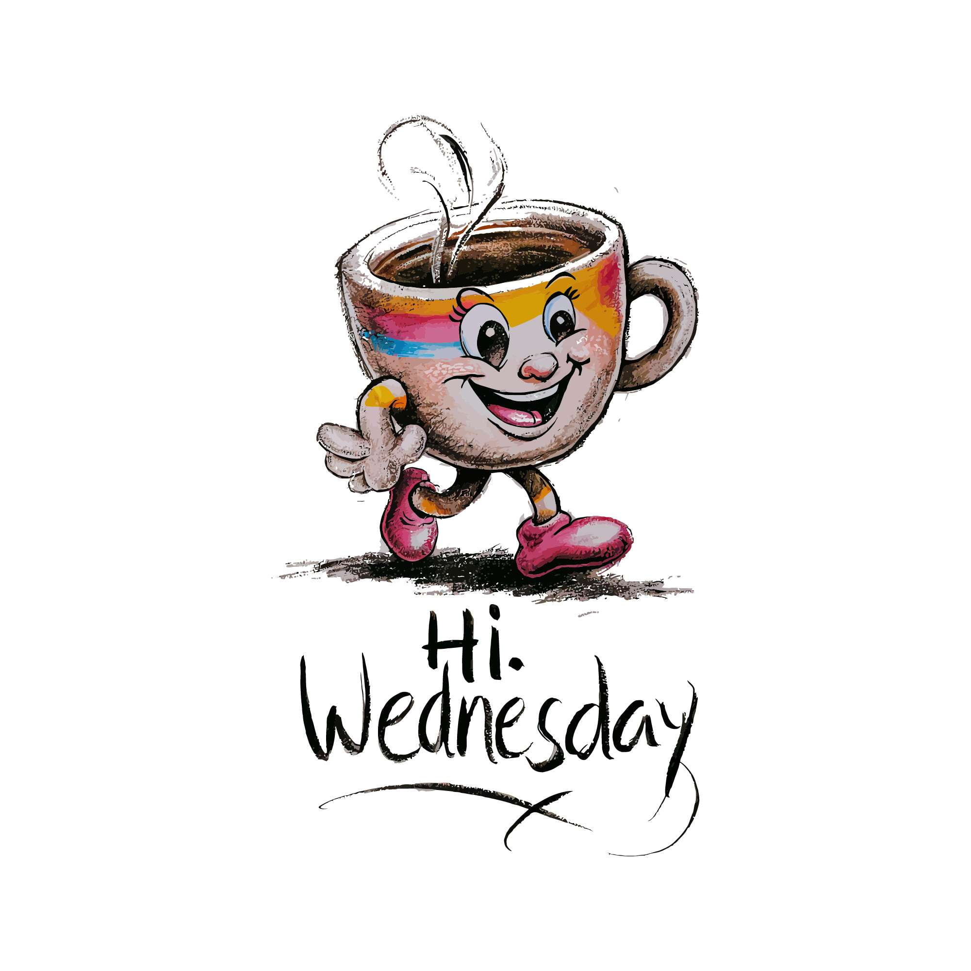 Hi Wednesday Cute Happy Coffee Mug Morning Bliss Home Wall Art Sticker ...