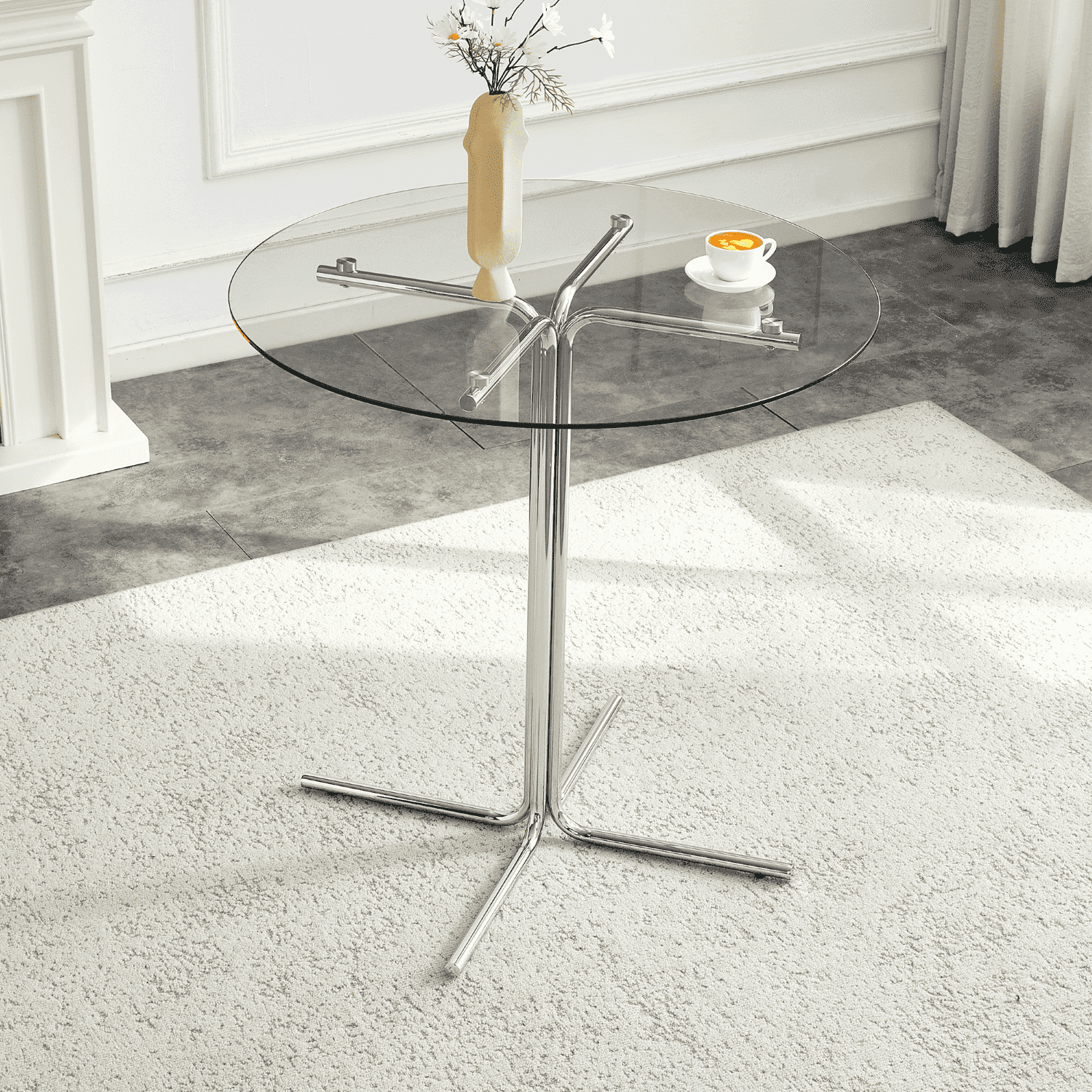 Hi loPres 36" Modern Round Glass Bar Table, Tempered Glass High Counter ...