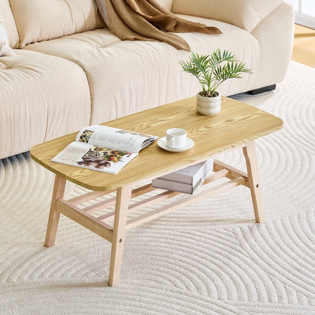 Hi loPres 39" Solid Wood Coffee Table, 2-Tier Natural Wood Center Table ...