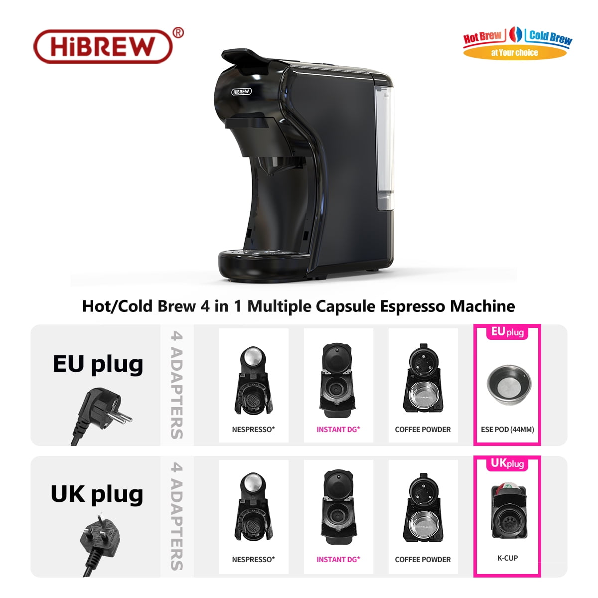 HiBREW Coffee Machine 19 Bar 4in1 Hot & Cold Multiple Capsule Espresso ...