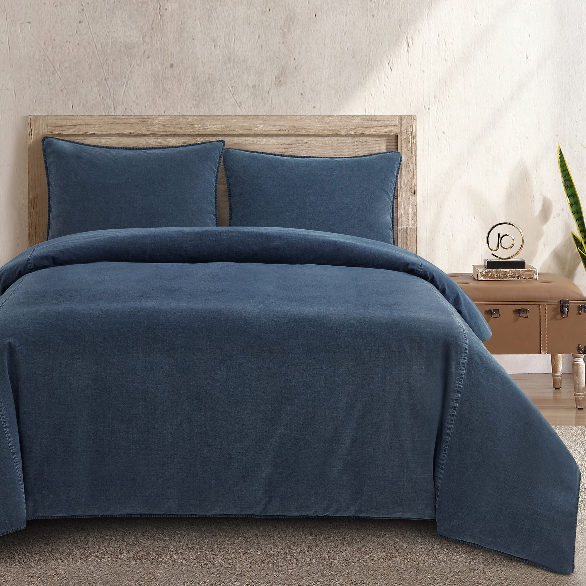 HiEnd Accents Stonewashed Cotton Canvas 3 Piece Duvet Cover Set Solid ...