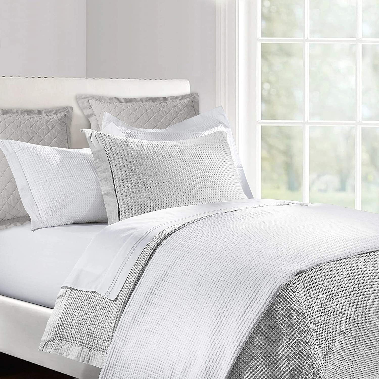 HiEnd Accents Waffle Weave Textured White Cotton Coverlet, Full/Queen ...