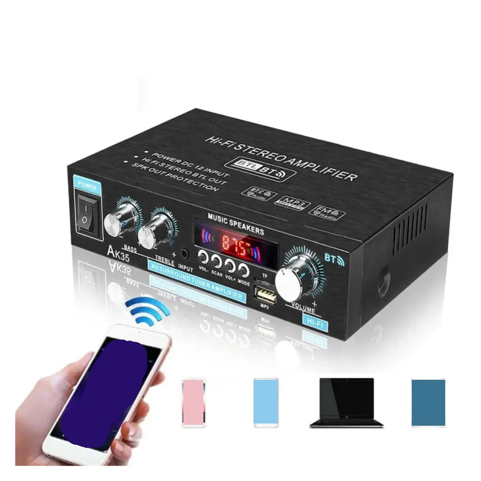 HiFi Digital Bluetooth Amplifiers MP3 Channel 2.0 Sound AMP Support for ...