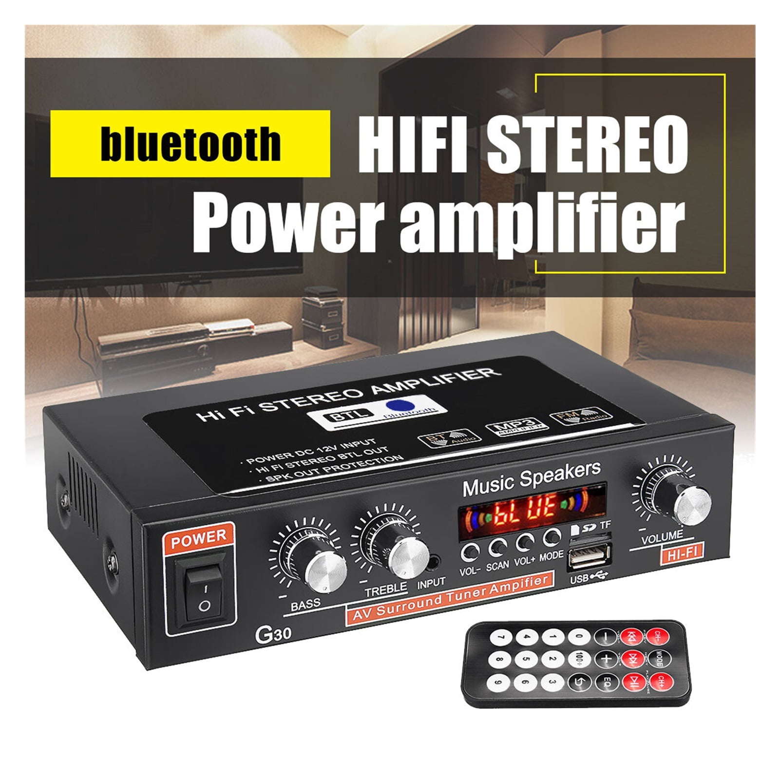 HiFi Stereo Audio Car Amplifier Car Audio Bluetooth 2 Channel Digital ...