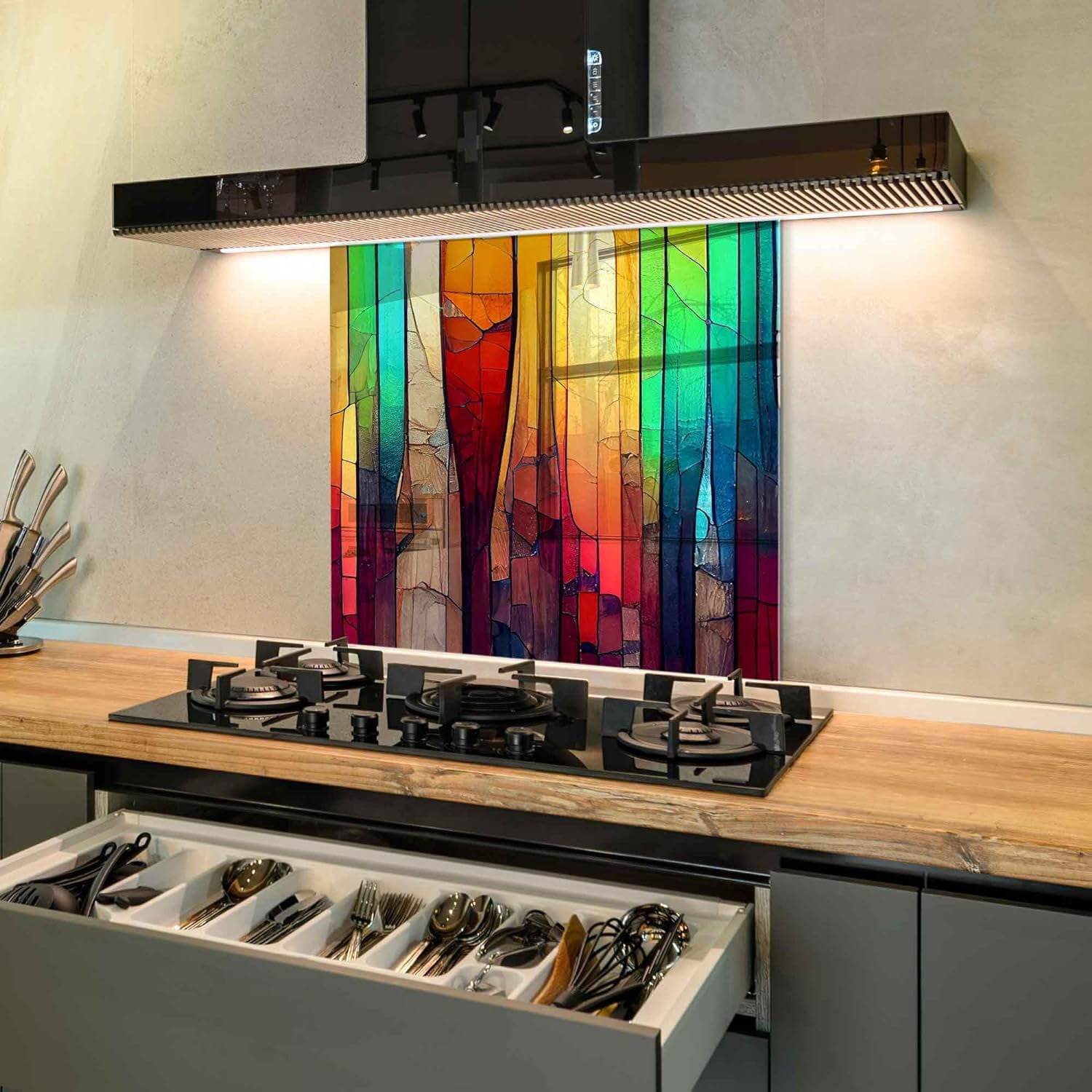 HiGlassArt Colorful stained glass window Abstract Tempered Glass ...