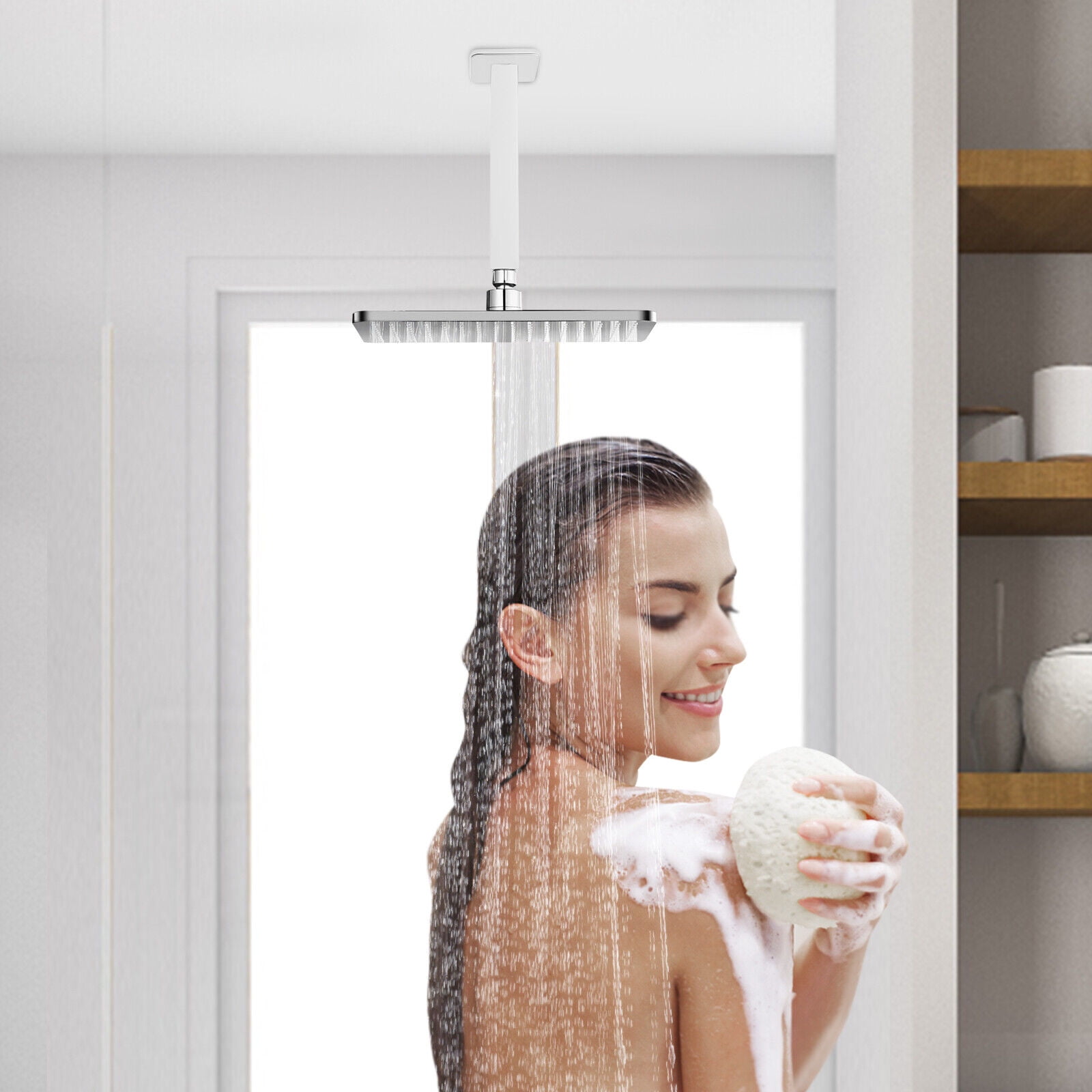 HiKaRiGuMi 9" Square Ceiling Rain Shower Head Chrome Ceiling Mounted ...