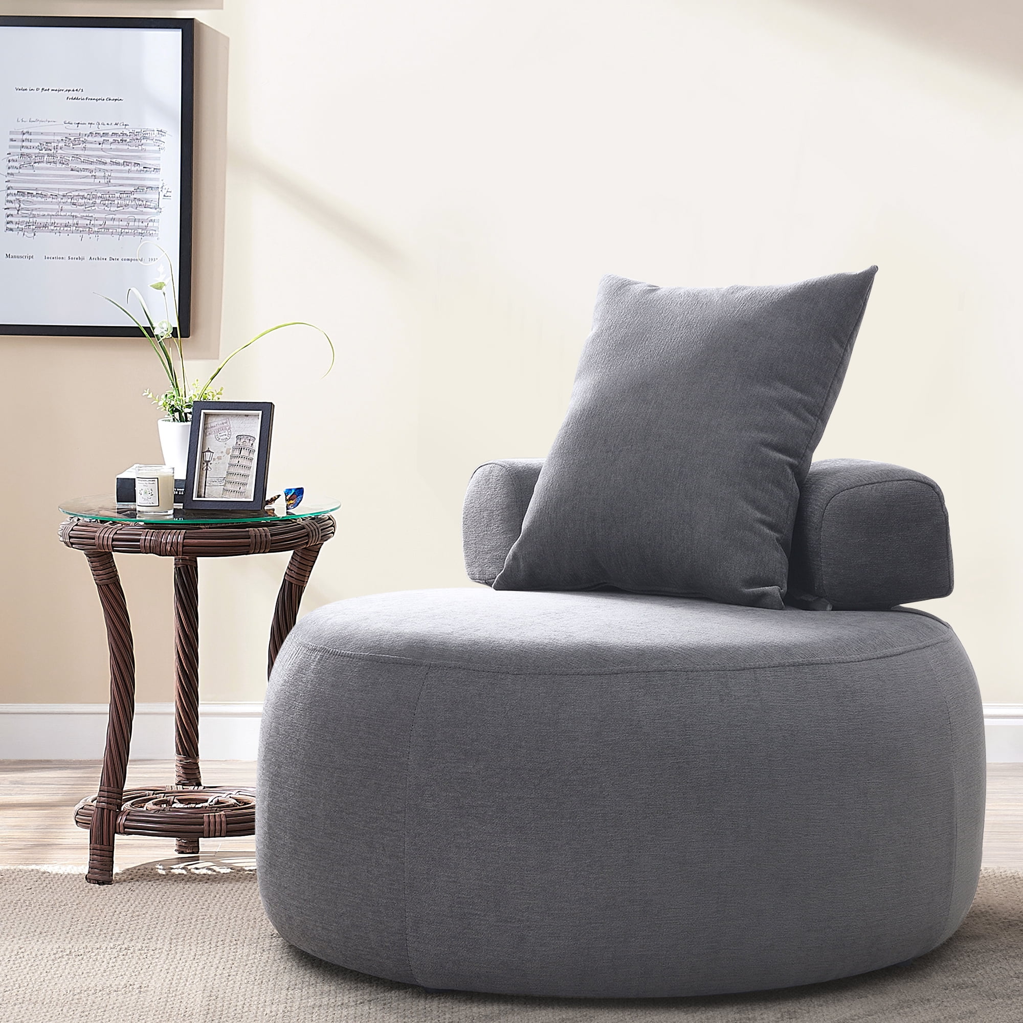 HiMiss 32" Modern Round Chair with Pillow Soft Skin-friendly Chenille ...