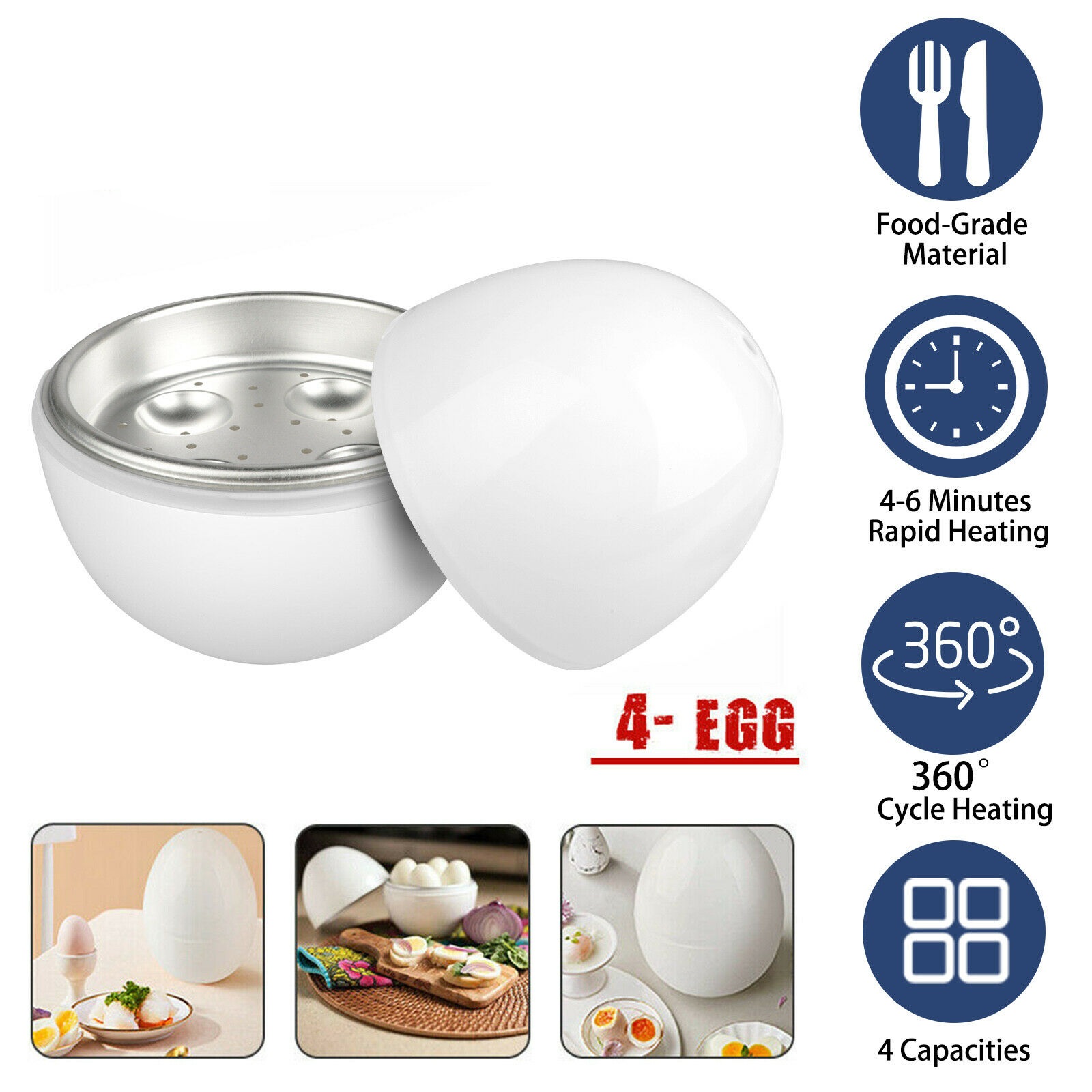HiMiss 4 Cell Egg Boiler Egg Shape Adjustable Anti-scald Microwave Safe ...