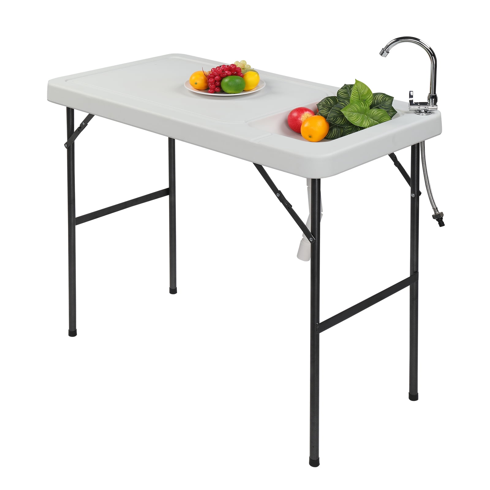 HiMiss Portable Folding Table with Built-in Sink Faucet Fish Fillet ...