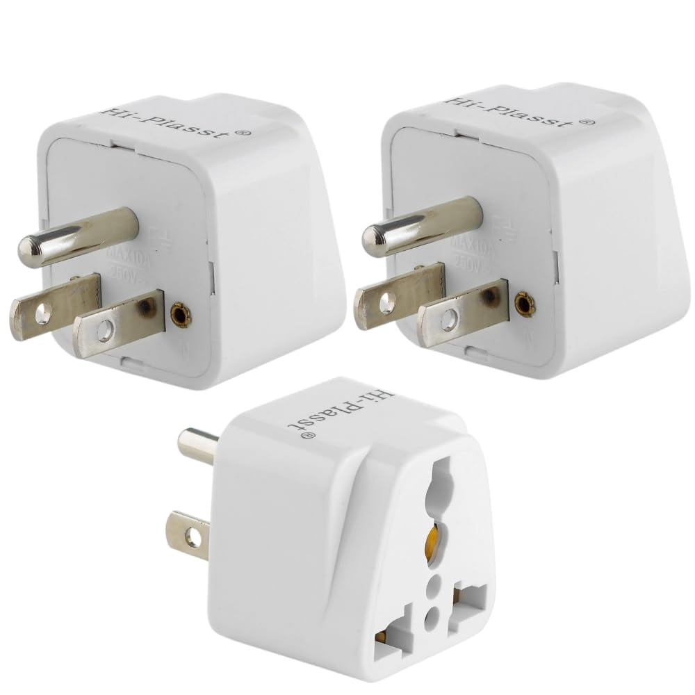HiPlasst Pack of 2 US Travel Adapter Converter 3 Pin Type B Plug with ...