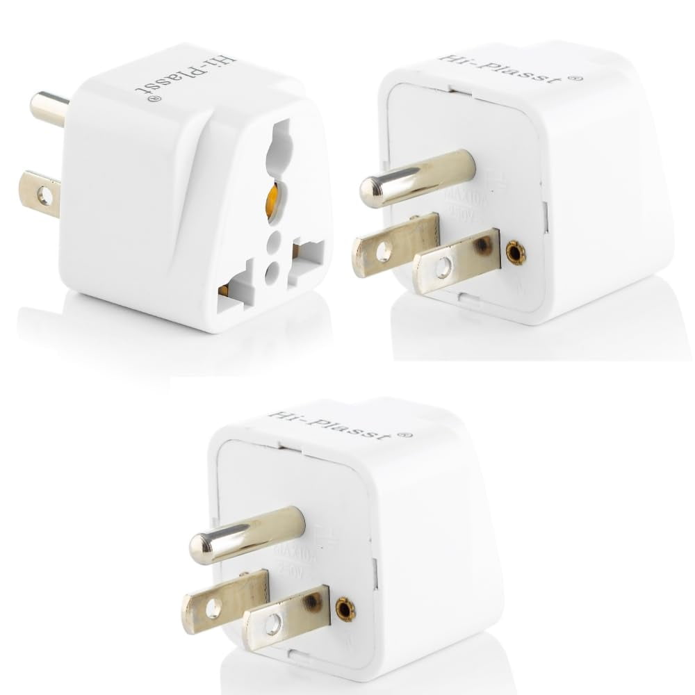 HiPlasst Pack of 3 US Travel Adapter Converter 3 Pin Type B Plug with ...