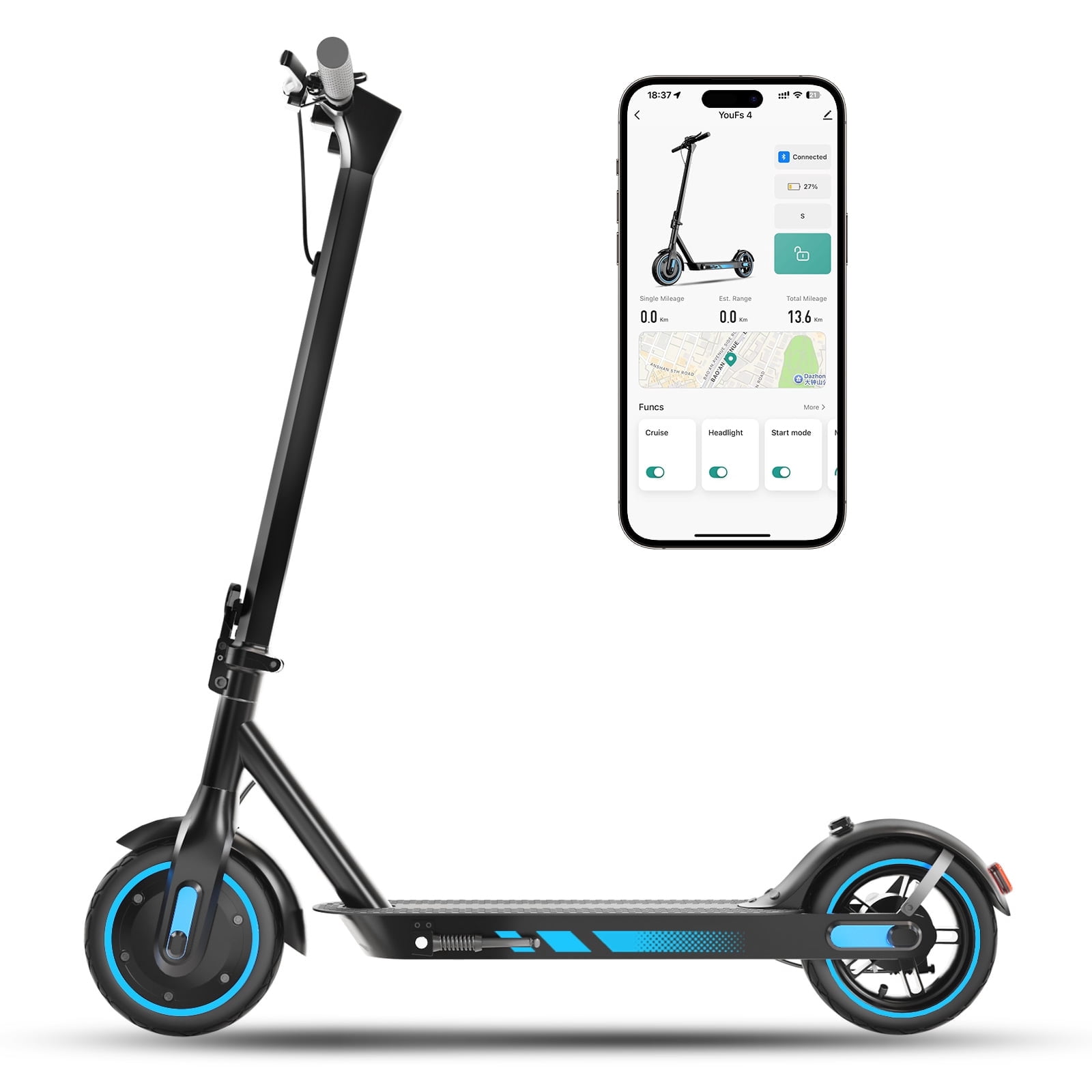 HiQiS Electric Scooter for Adults, 500W Motor, 10"Air Tires, up to 22 ...
