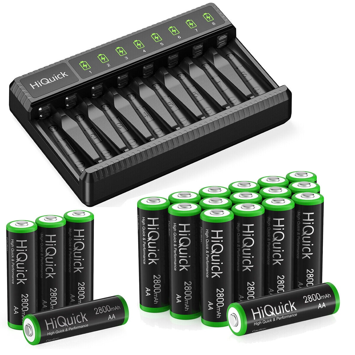 HiQuick (20Pack) 2800mAh Pre-Charged AA Rechargeable Batteries With 8 ...