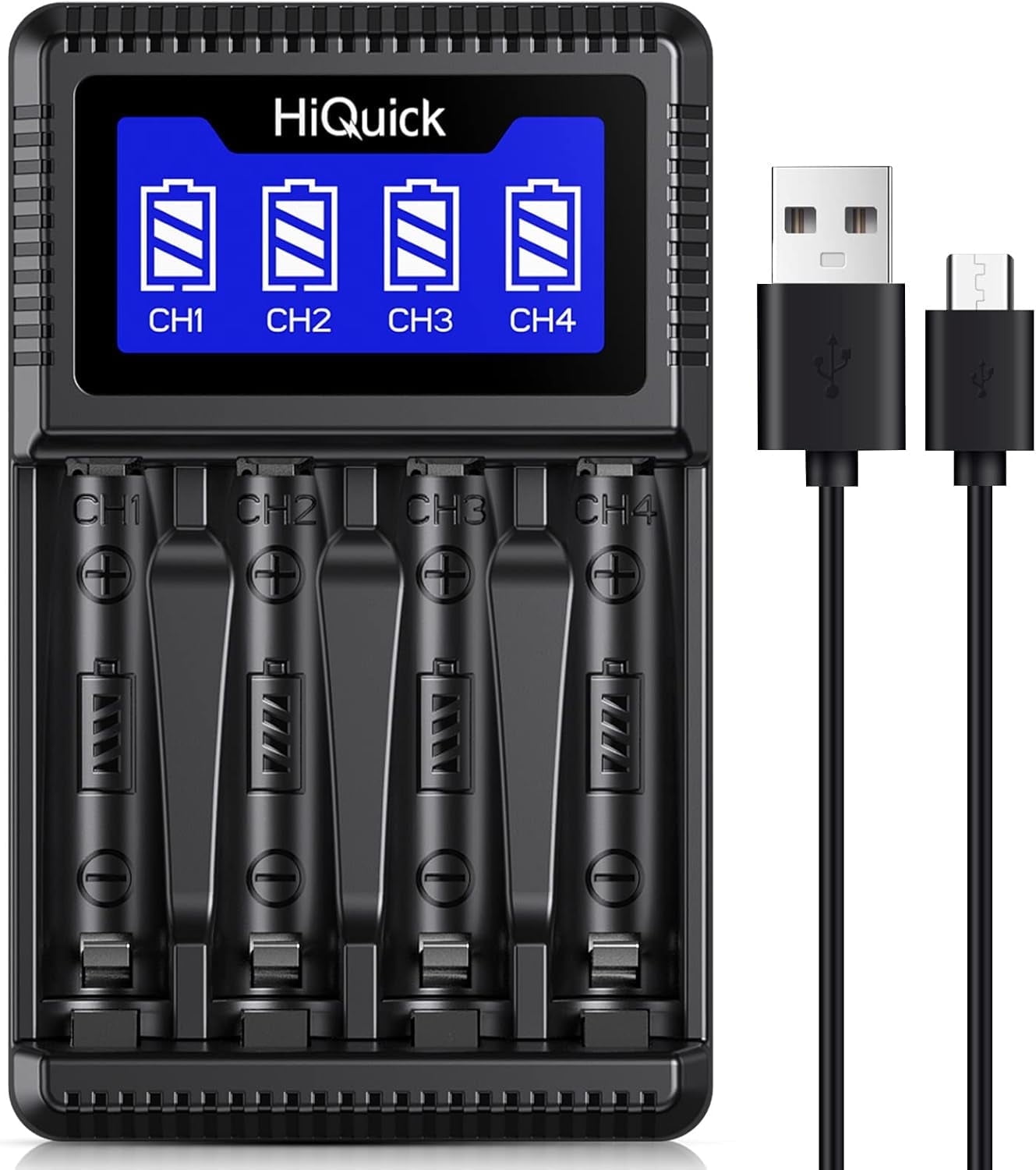 HiQuick 4-Bay AA/AAA Battery Charger with USB Input - Fast Charging for ...