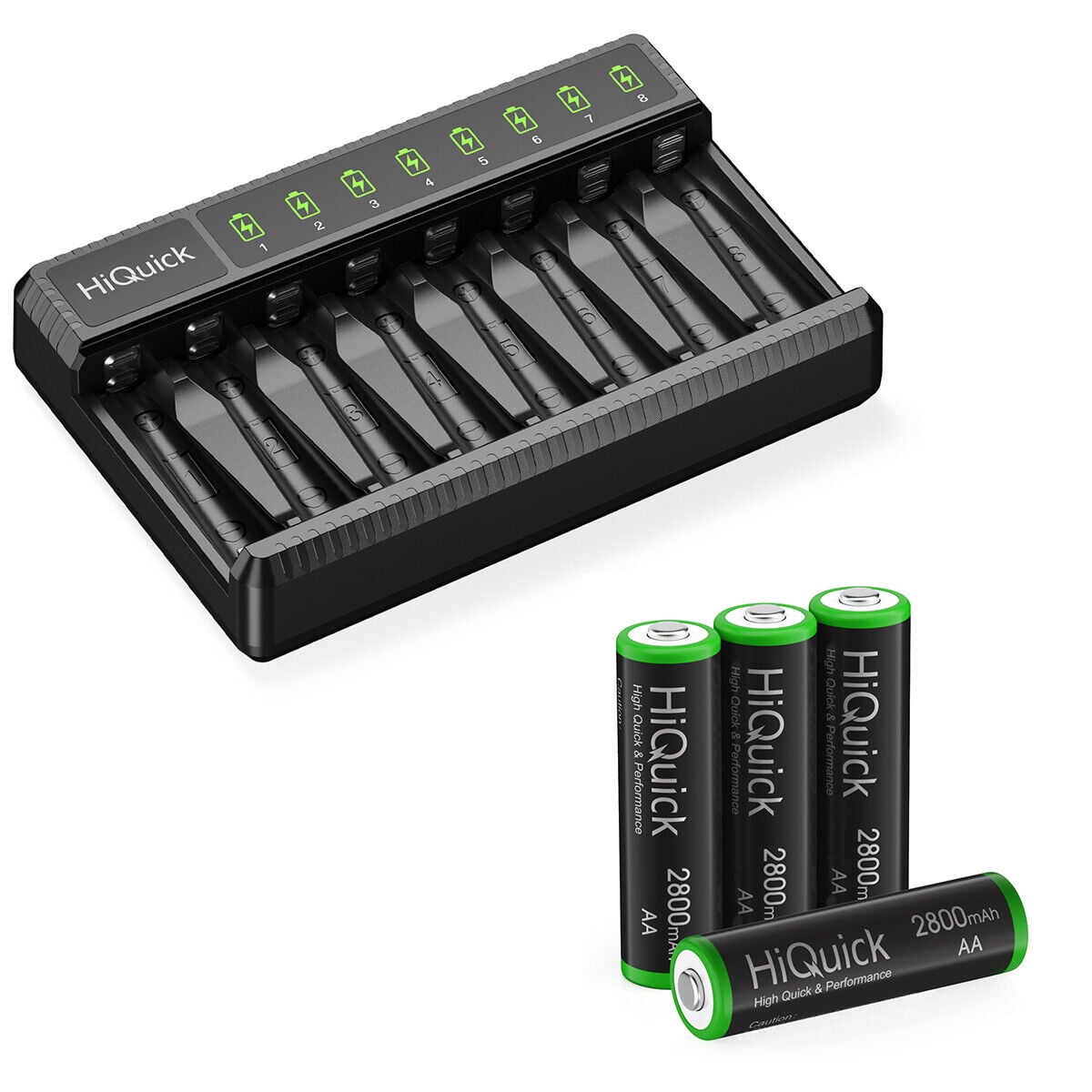 HiQuick (4 Pack) 2800mAh Pre-Charged AA Rechargeable Batteries With 8 ...