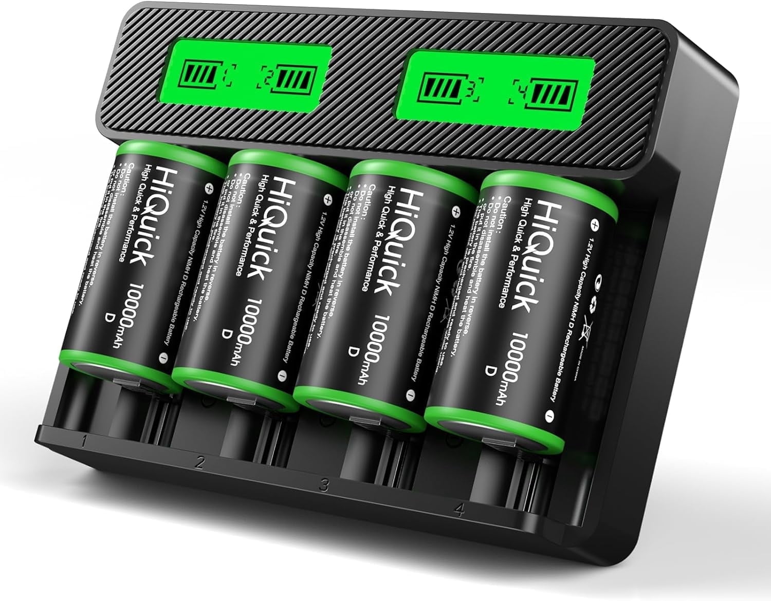 HiQuick 4-Pack D Cell Rechargeable Batteries with 4-Bay Smart LCD ...