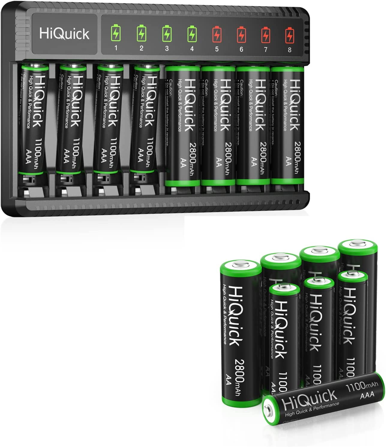 HiQuick 8 Bay Smart Battery Charger with AA & AAA Rechargeable ...
