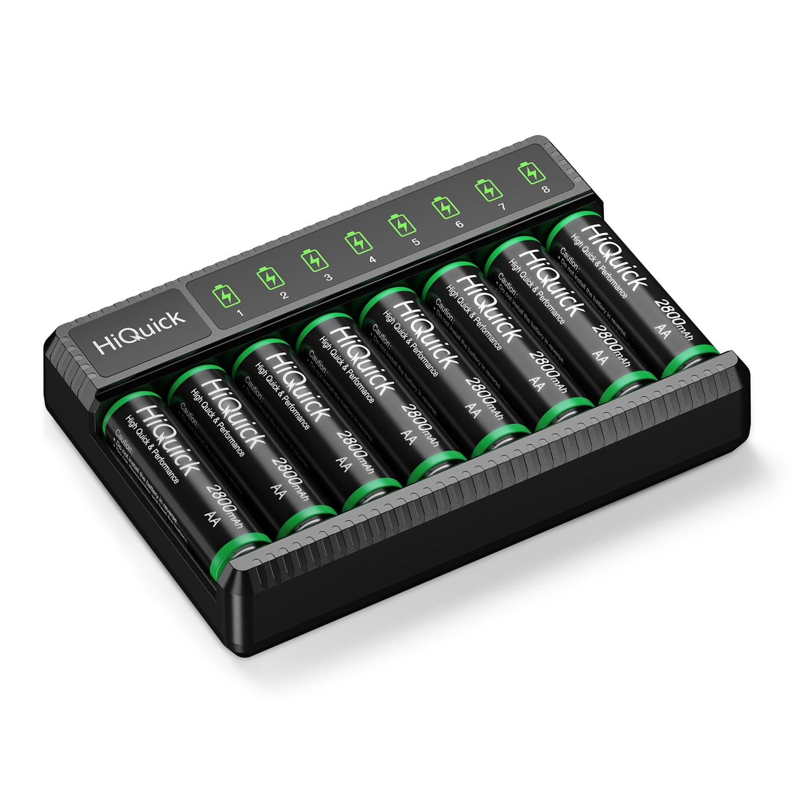 HiQuick 8 Pack Rechargeable AA Batteries with 8 Bay Charger, 2800mAh ...