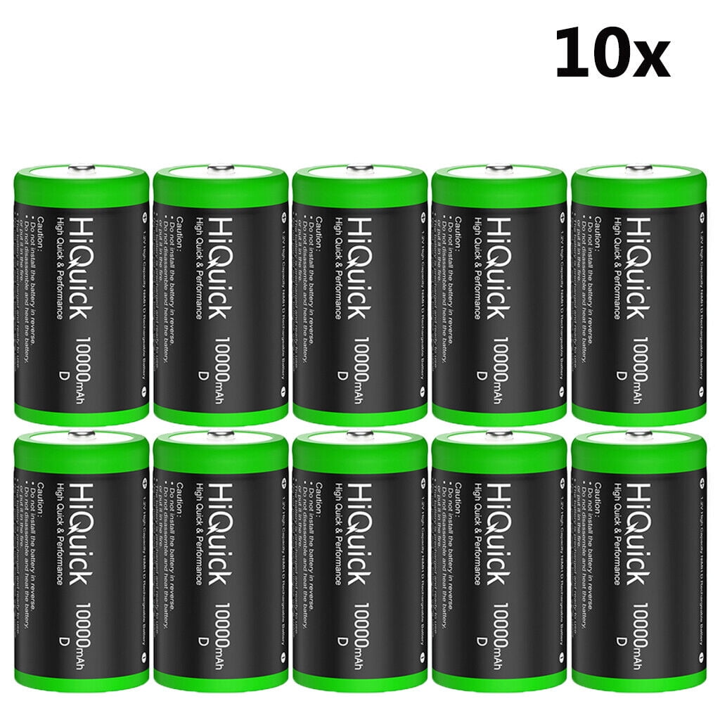 HiQuick D Rechargeable Batteries, 10000mAh 1.2V NiMH Per-Charged D Cell ...