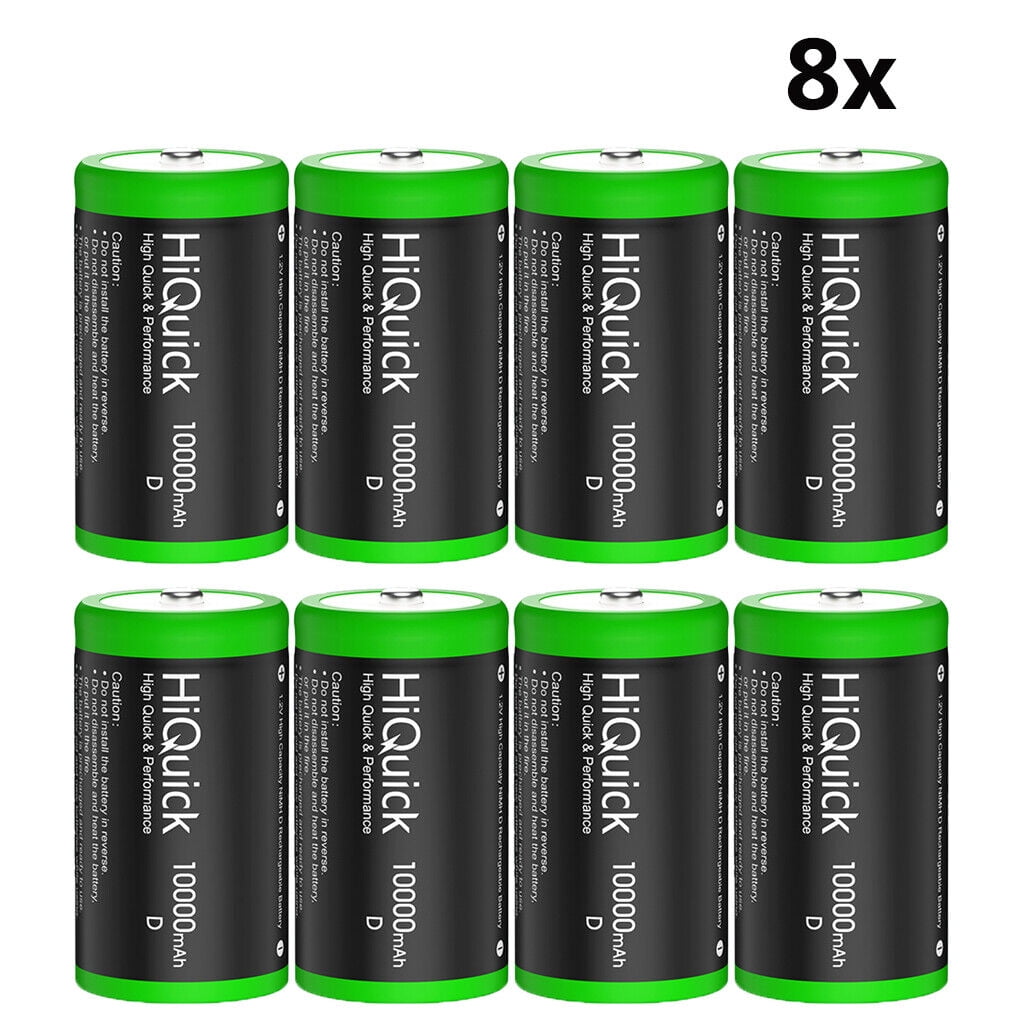 HiQuick D Rechargeable Batteries, 10000mAh 1.2V NiMH Per-Charged D Cell ...