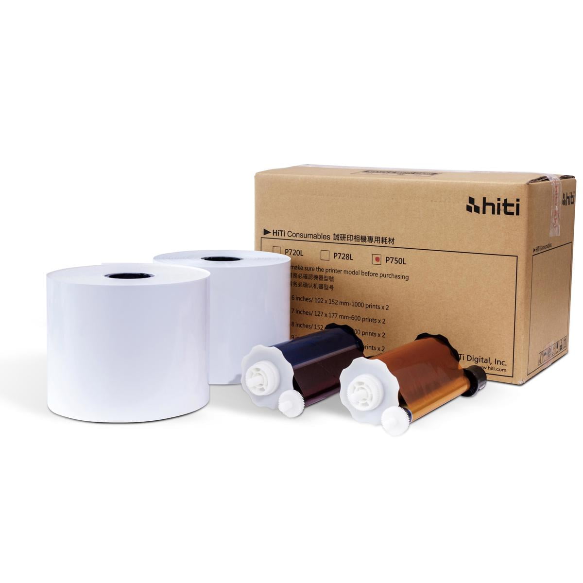 HiTi Ribbon and Paper Case for P750L Photo Printer, 2x4x6" Rolls, 2000 ...