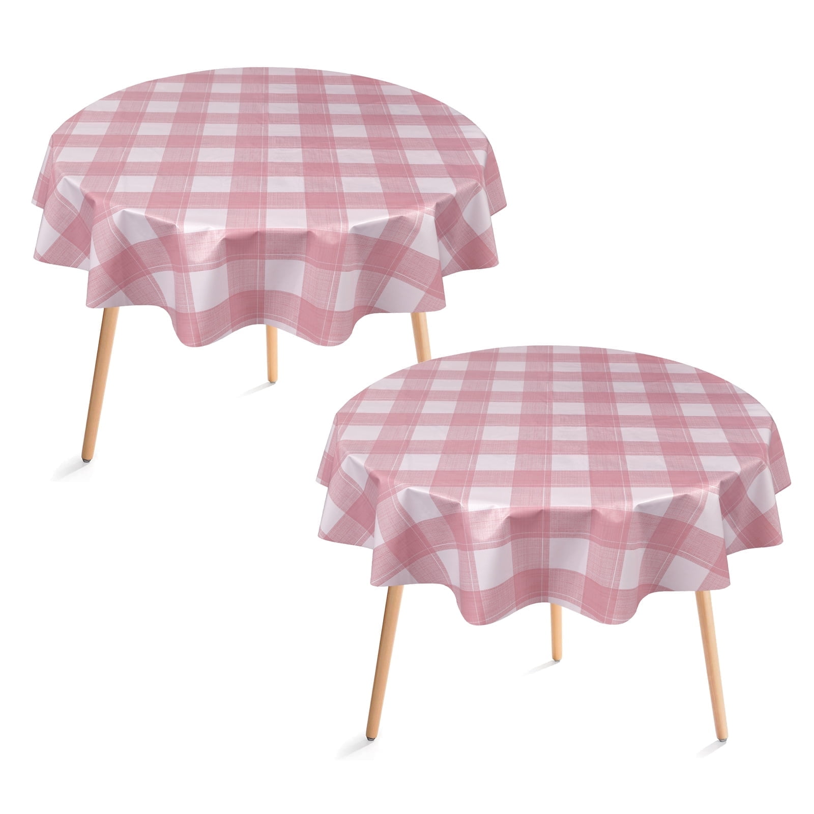 Hiasan 2-piece pack Buffalo Plaid PVC Pink Tablecloth Round ...