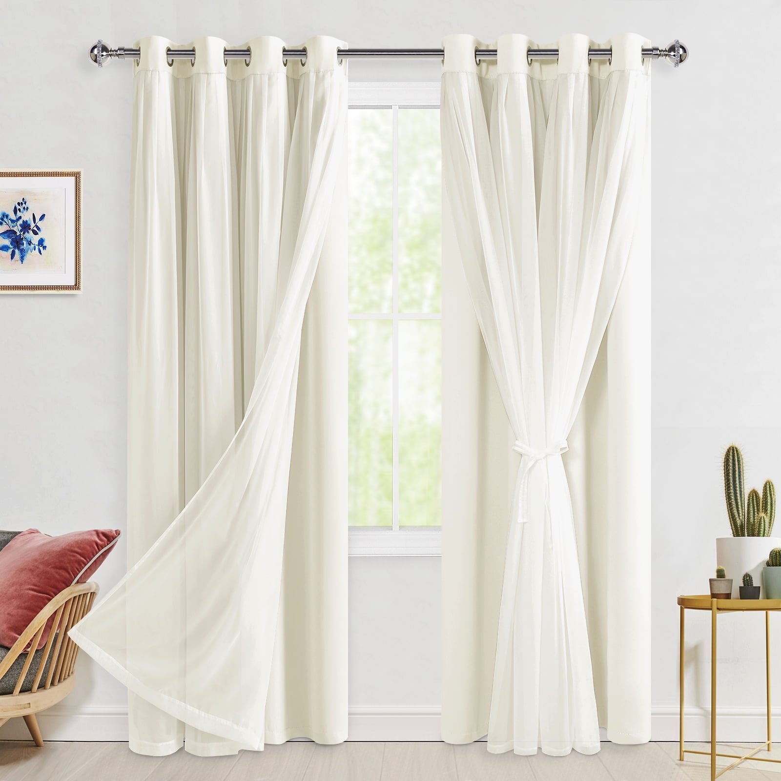Hiasan Blackout Curtains with Sheer Overlay, Thermal Insulated, 2 ...
