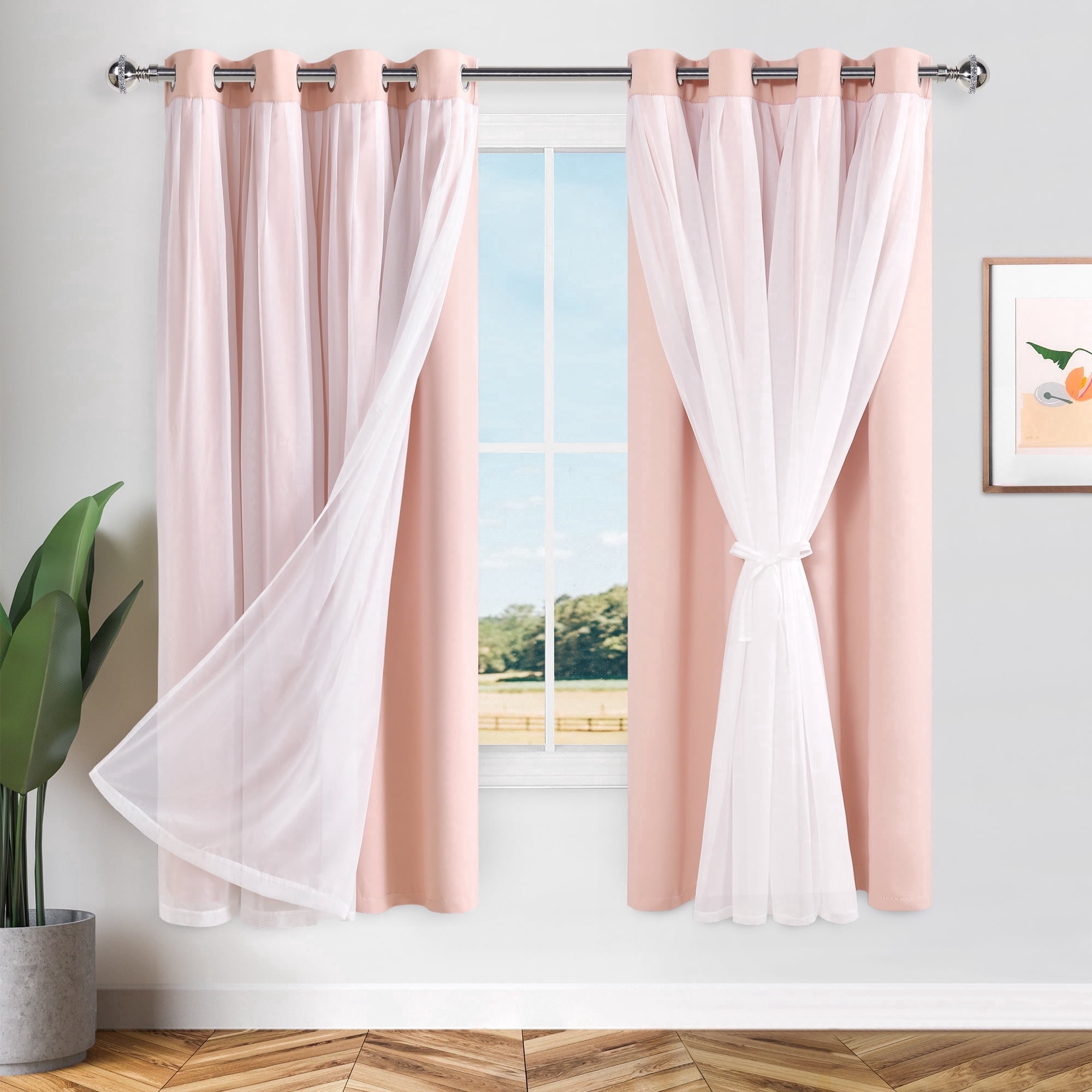 Hiasan Blackout Curtains with Sheer Overlay, Grommet Thermal Insulated ...