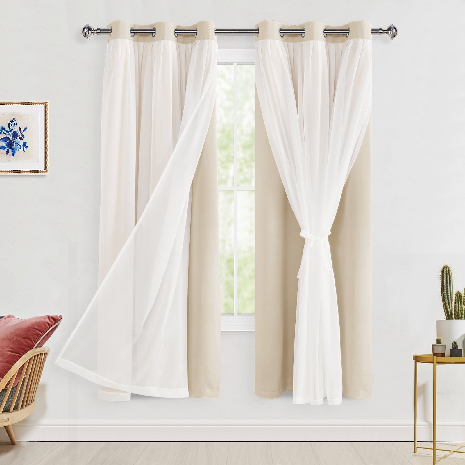 Hiasan Blackout Curtains with Sheer Overlay, Grommet Thermal Insulated Privacy Mix and Match ...