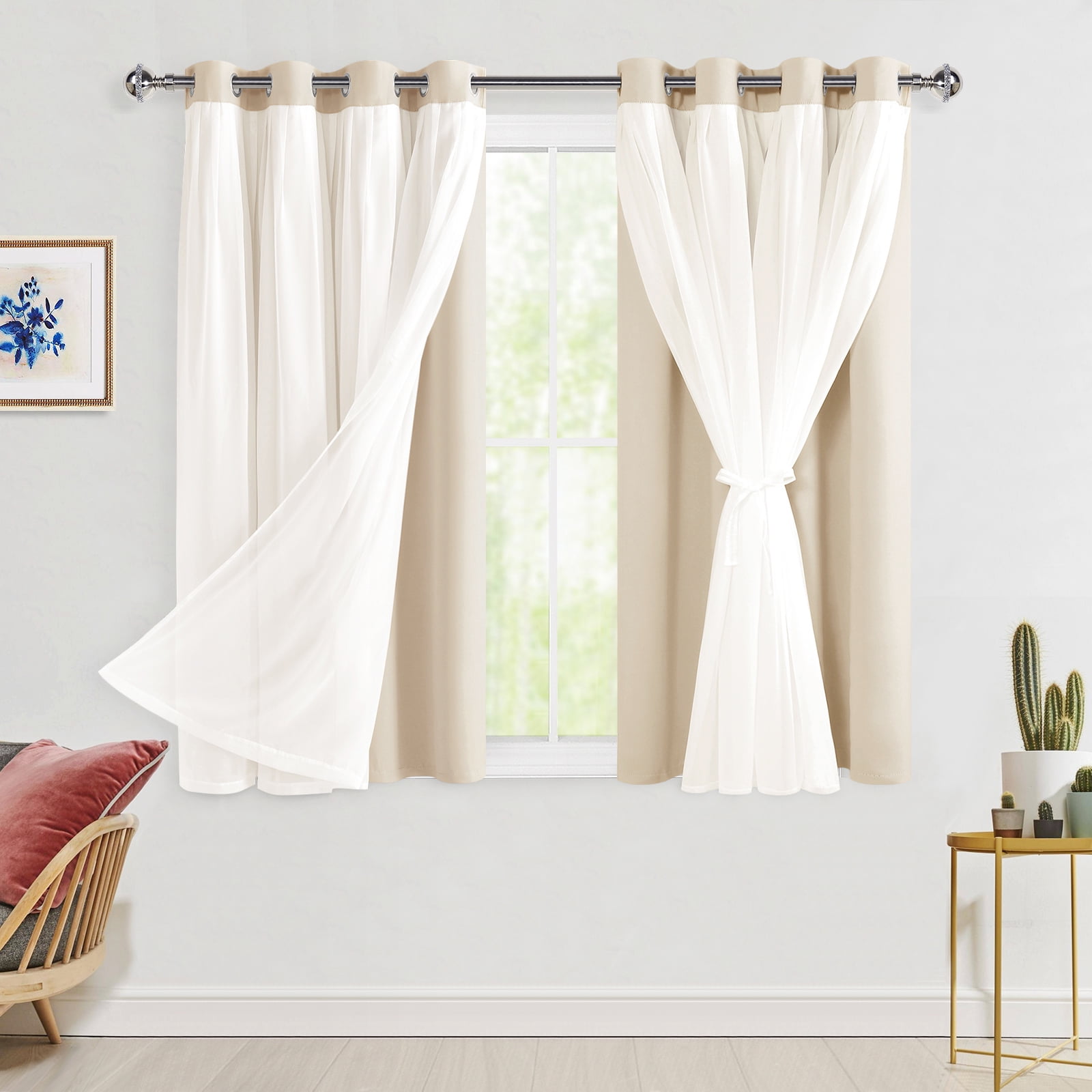 Hiasan Blackout Curtains with Sheer Overlay, Thermal Insulated, 2 ...
