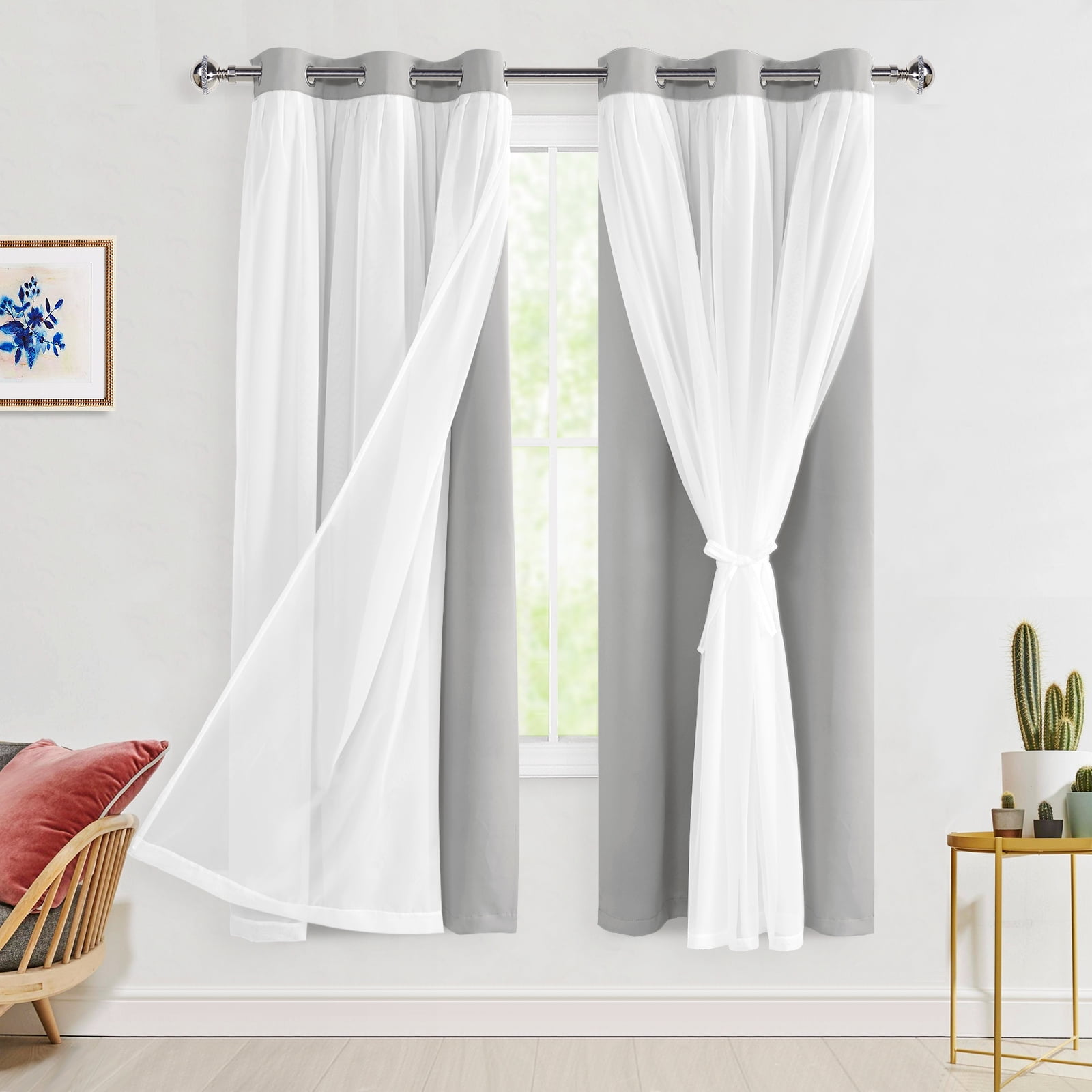 Hiasan Privacy Silver Grey Solid Print Art Blackout Curtains, 42 x 63 ...