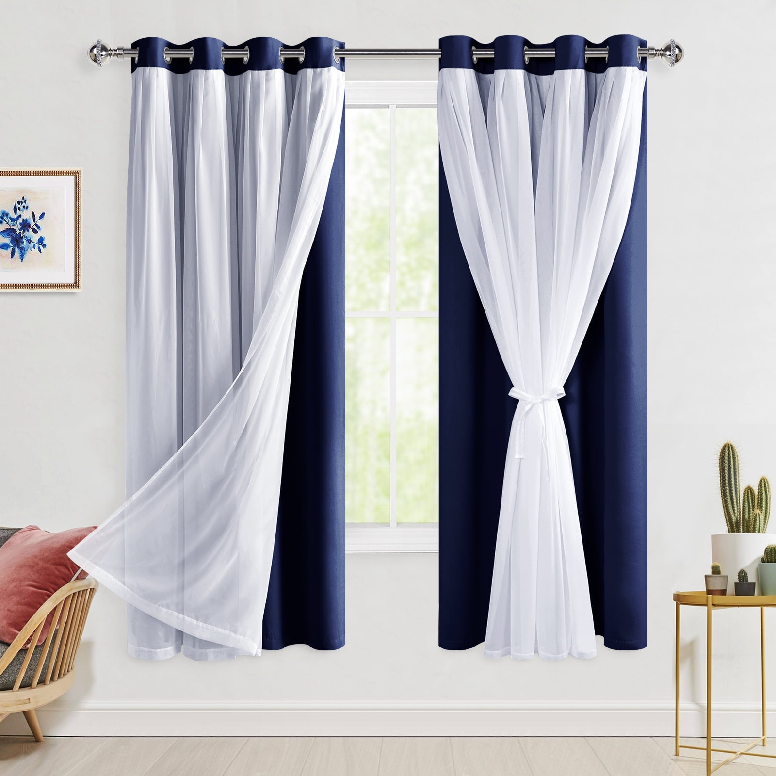 Hiasan Blackout Curtains with Sheer Overlay, Thermal Insulated Privacy ...