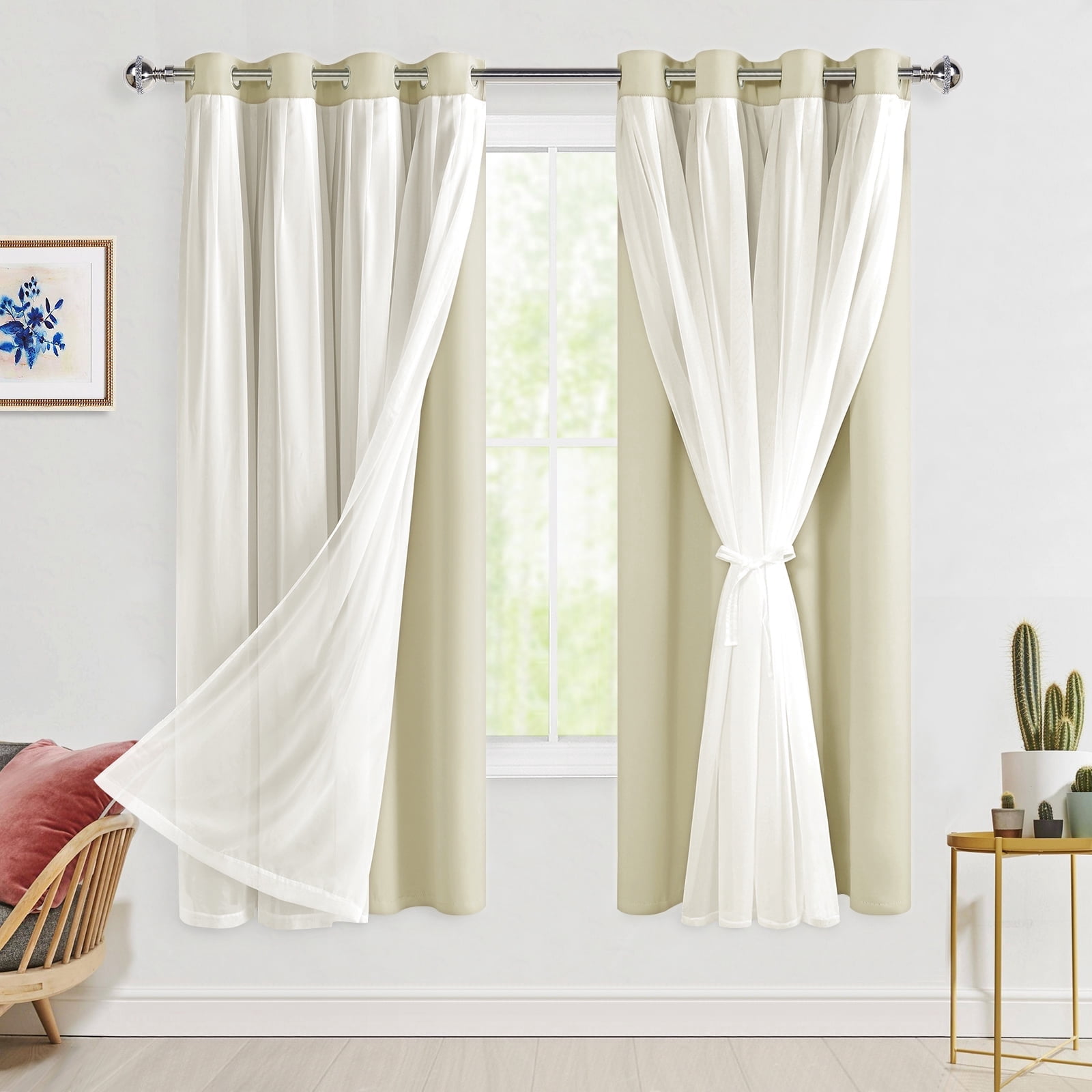 Hiasan Blackout Curtains with Sheer Overlay, Thermal Insulated Privacy ...