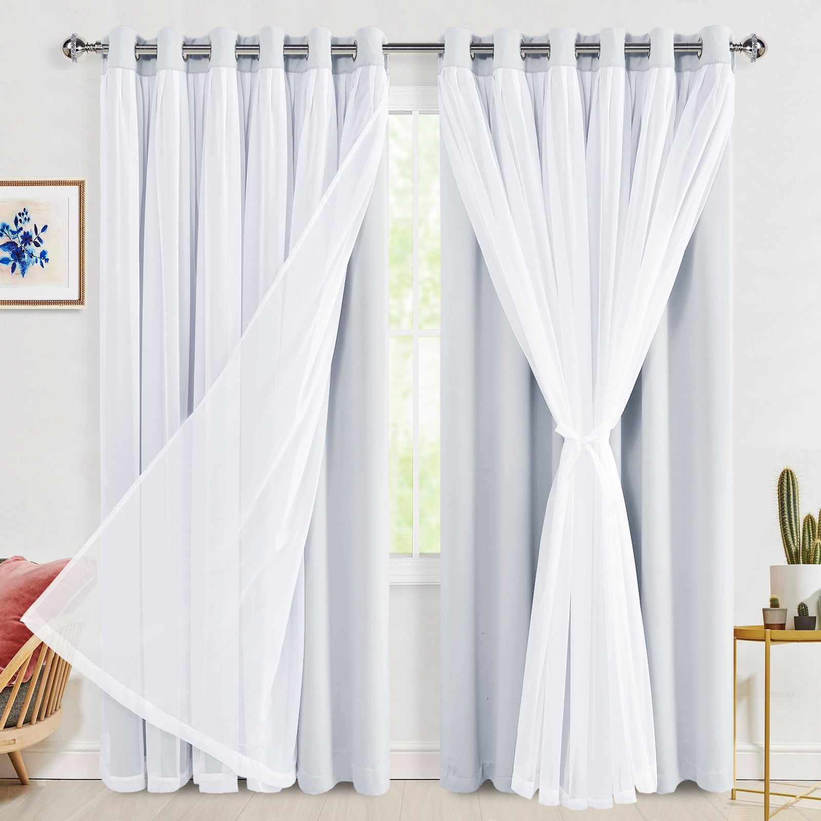 Hiasan Blackout Curtains with Sheer Overlay, Thermal Insulated Privacy ...