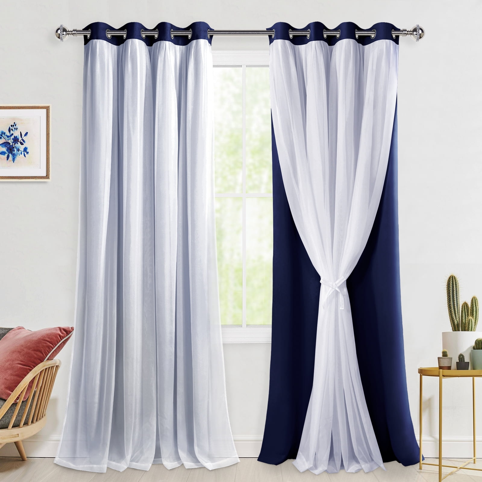 Hiasan Blackout Curtains with White Sheer Overlay, Double Layer Mix ...