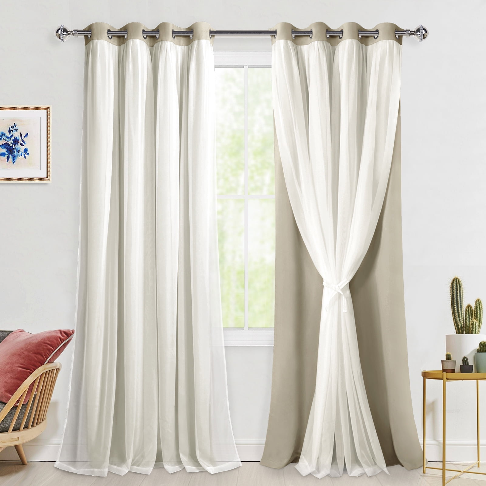 Hiasan Blackout Curtains with White Sheer Overlay, Double Layer Mix ...