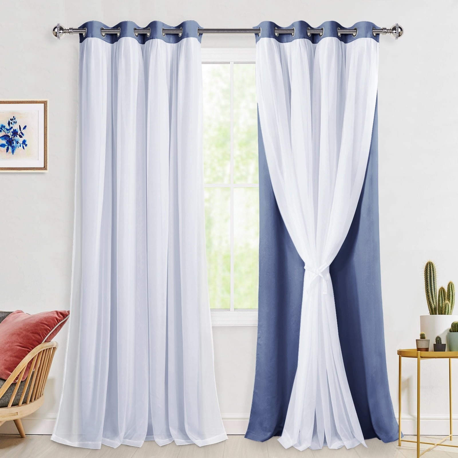 Hiasan Blackout Curtains with White Sheer Overlay, Mix & Match Double ...