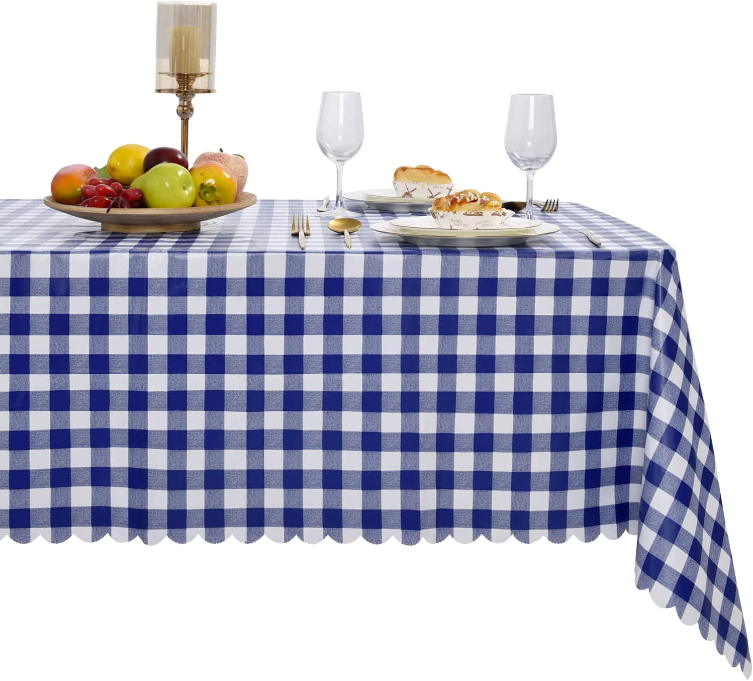Hiasan Rectangular Tablecloth, Waterproof, Checkered Navy & White PVC ...