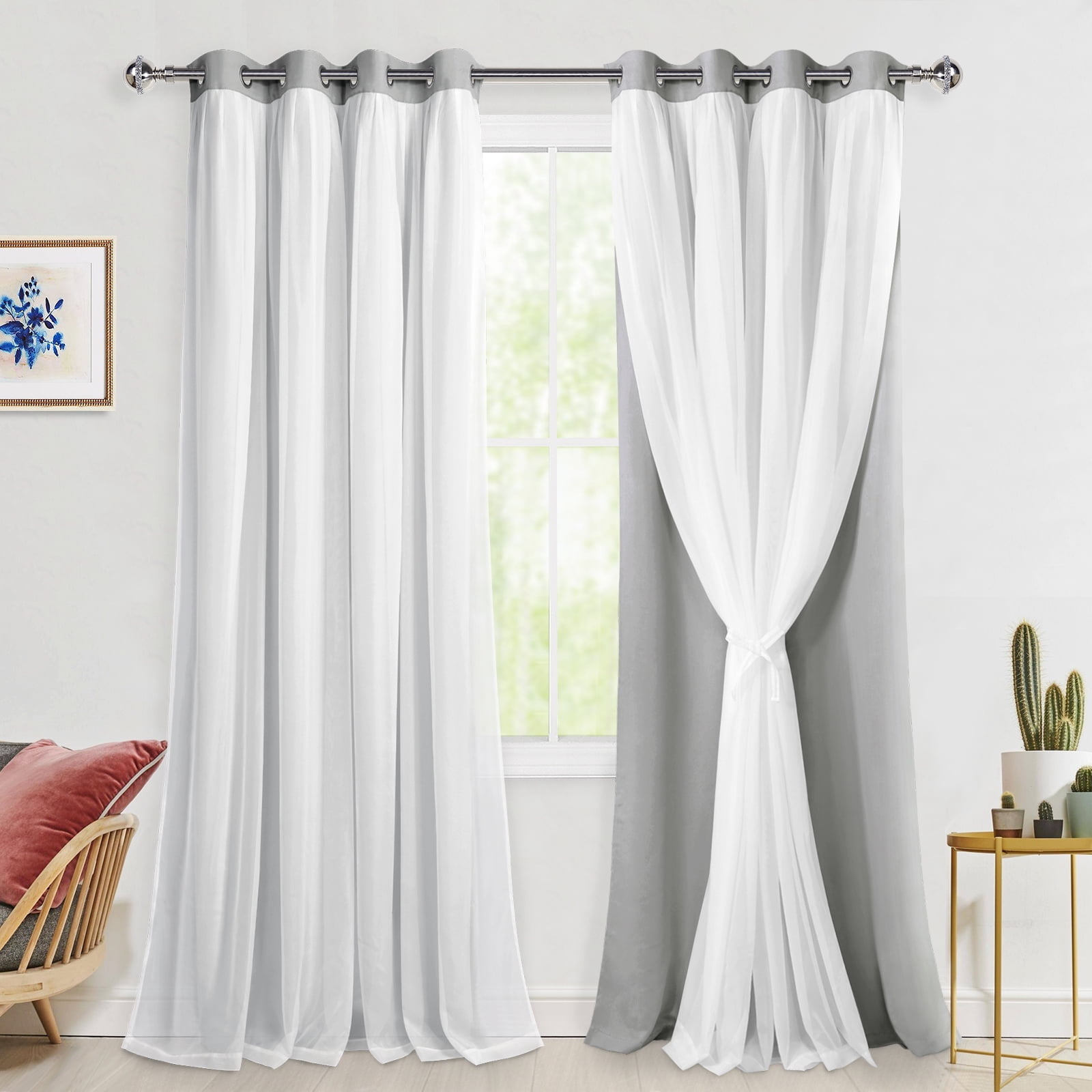 Hiasan Double Layer Blackout Curtains with Sheer Overlay, Thermal ...
