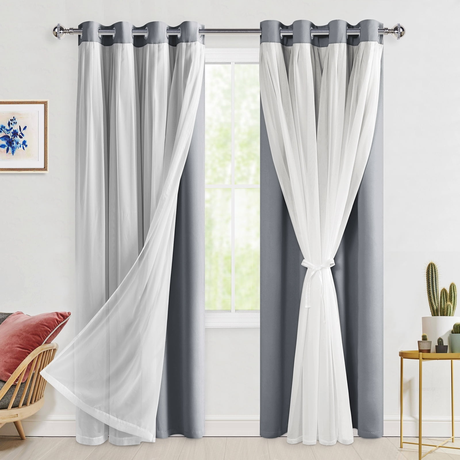 Hiasan Grey Blackout Curtains, Thermal Insulated, Double Layer, 2 ...