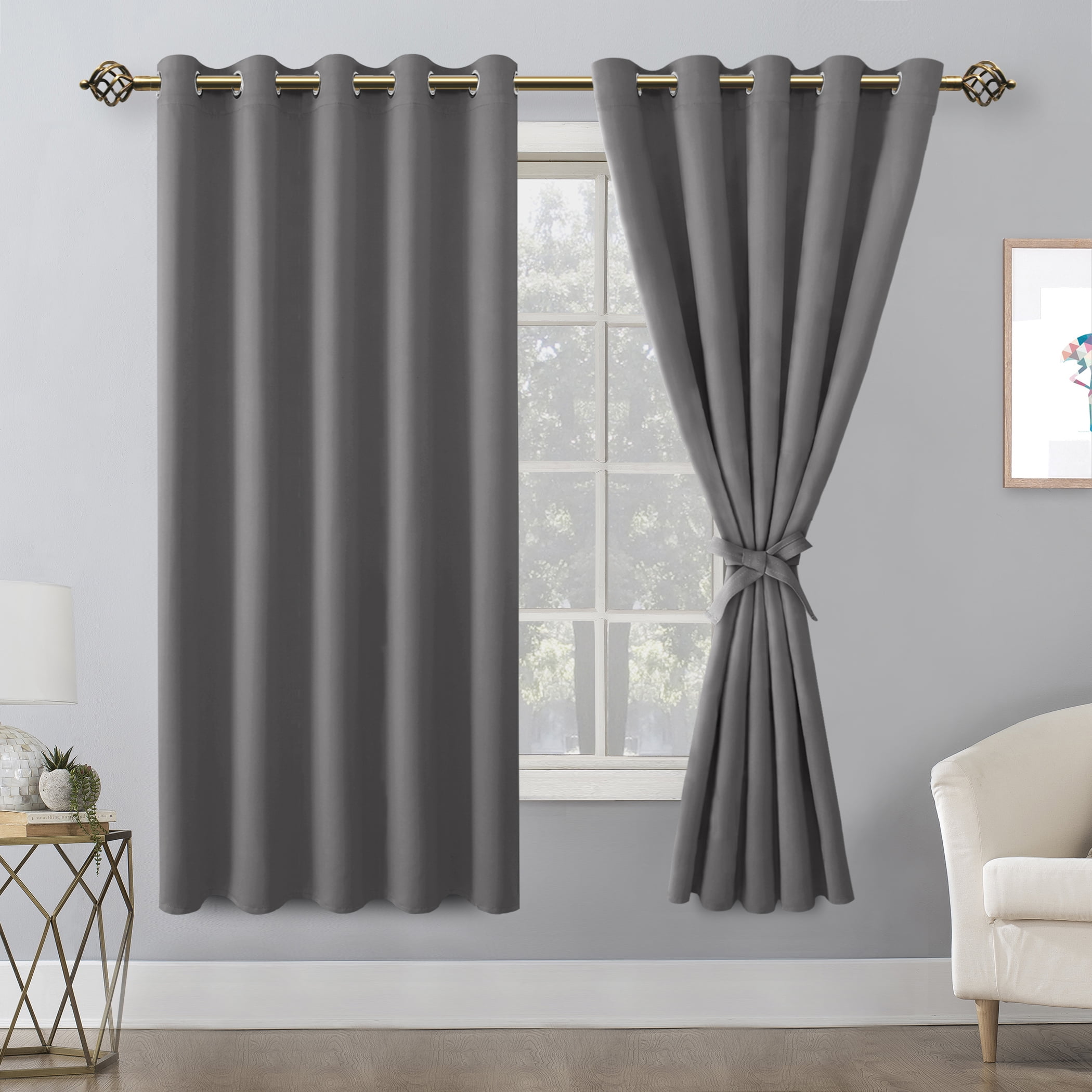 Hiasan Grommet Blackout Curtains, 70x63 Inches, Set of 2, Light Grey ...