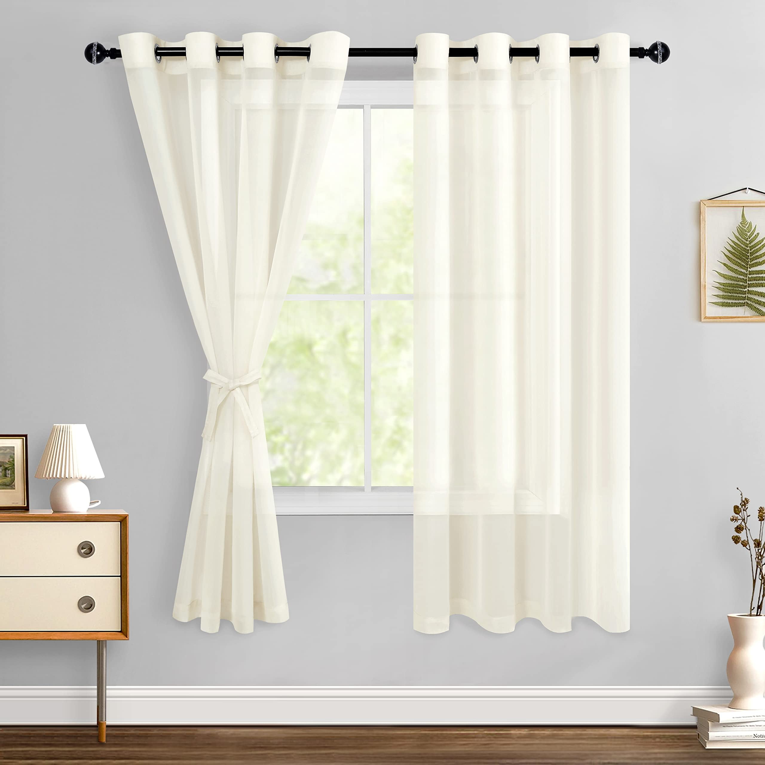 Hiasan Ivory Light Filtering Sheer Curtains With Tiebacks, Lightweight ...