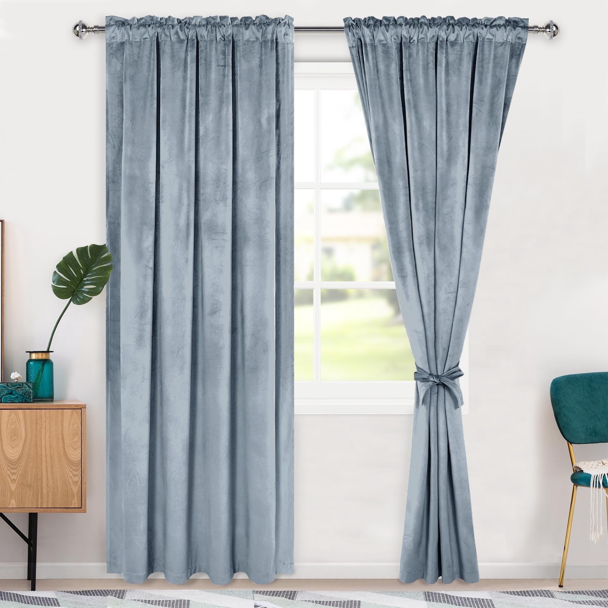 Hiasan Luxury Velvet Curtain with Tiebacks-90"Blackout Curtains for ...