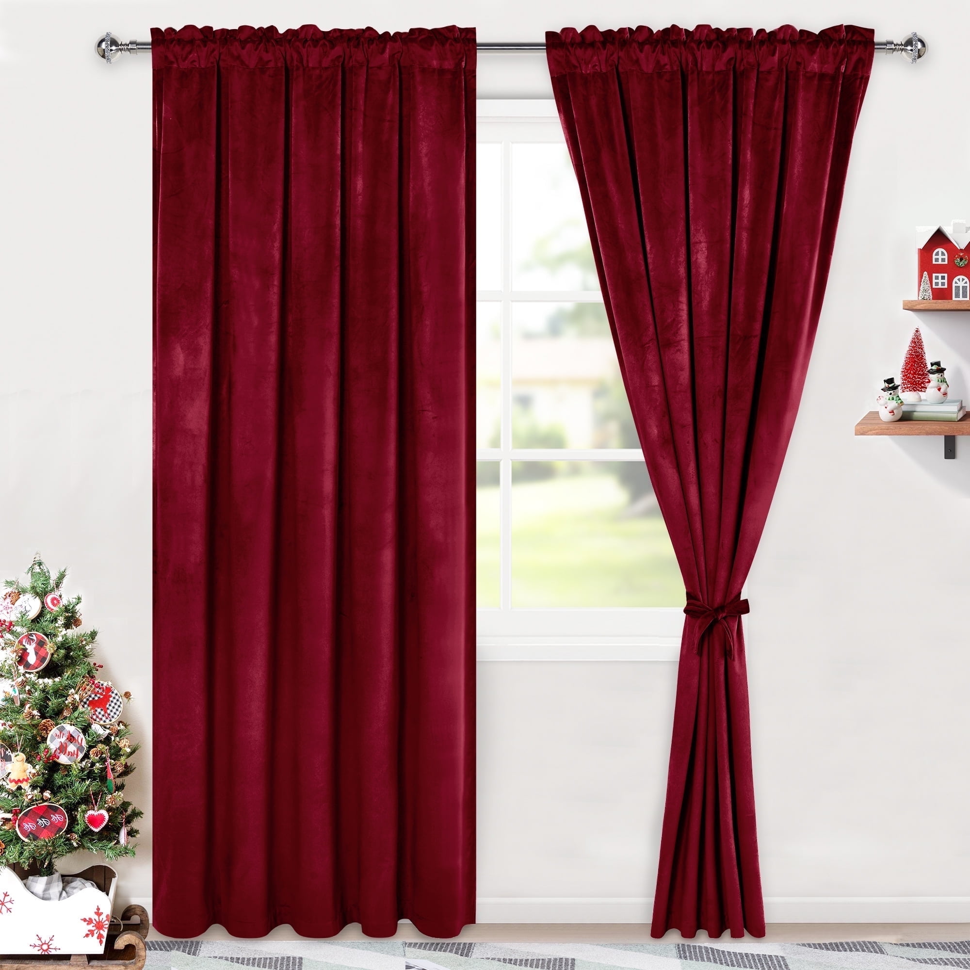 Hiasan Luxury Velvet Curtain with Tiebacks-Christmas Blackout Curtains ...