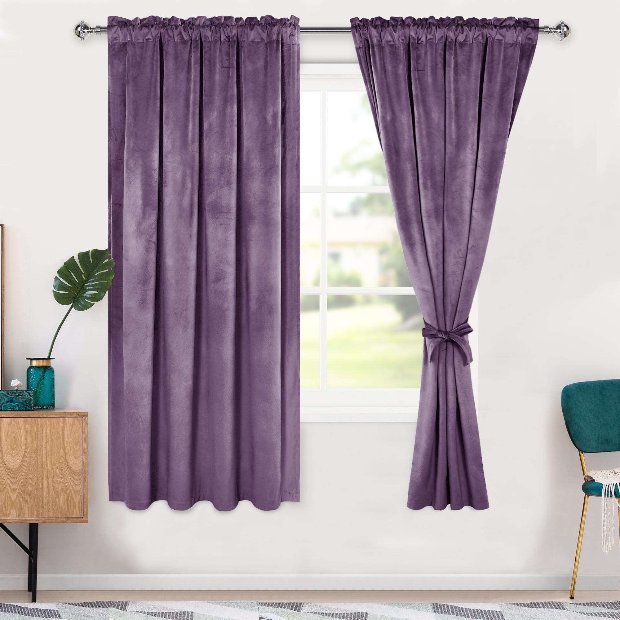 Hiasan Luxury Velvet Curtain with Tiebacks-Blackout Curtains for ...