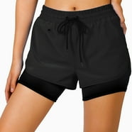 Womens Yoga Shorts Workout Active Running Shorts 2-in-1 Sports Shorts Yoga Gym Athletic with ...
