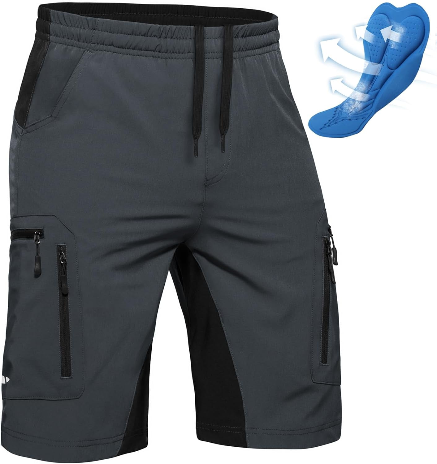 Hiauspor Mens Cycling Mountain Bike Shorts Padded with 6 Pockets Quick ...