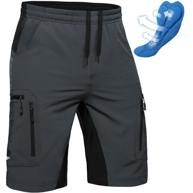 Hiauspor Mens Cycling Mountain Bike Shorts Padded with 6 Pockets Quick ...